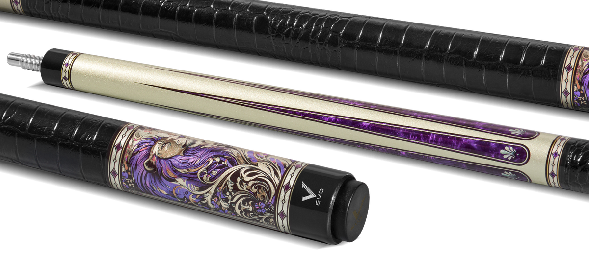 EVO BEAST POOL CUE - AMETHYST LION - LEATHER WRAP