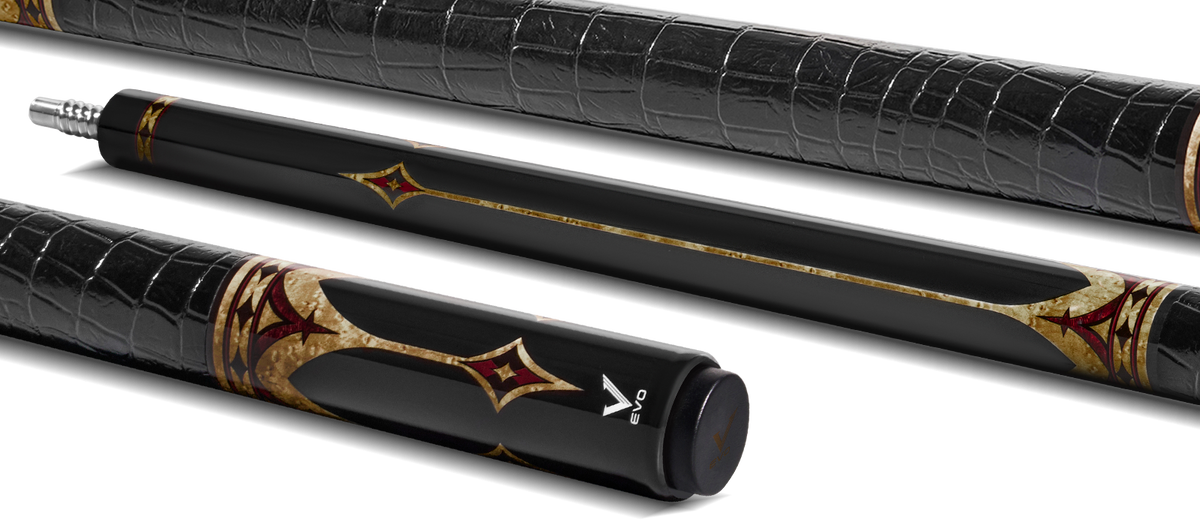 EVO CROWN POOL CUE - ROYAL BLACK - BLACK LEATHER WRAP