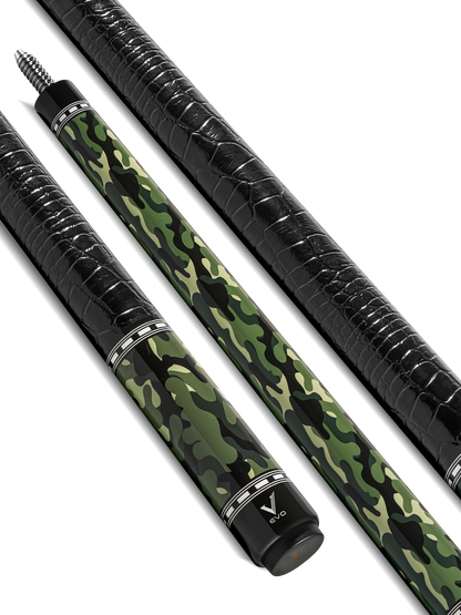 EVO CAMO POOL CUE - VIPER - LEATHER WRAP