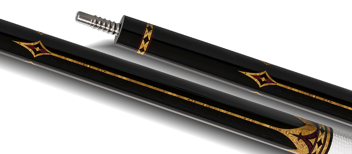 EVO CROWN POOL CUE - ROYAL BLACK - WHITE LEATHER WRAP