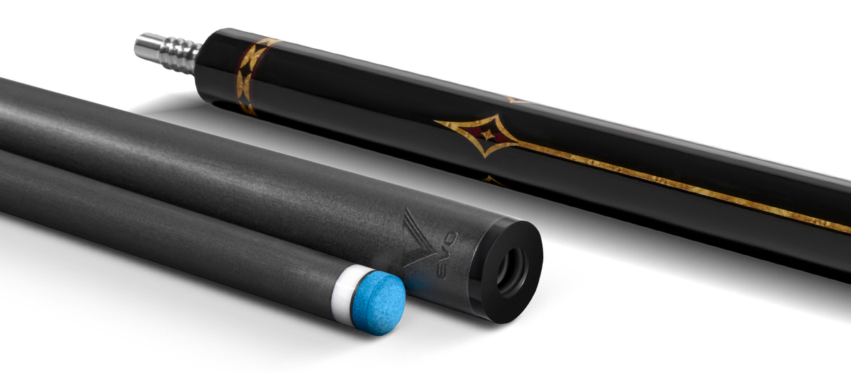 EVO CROWN POOL CUE - ROYAL BLACK - WHITE LEATHER WRAP